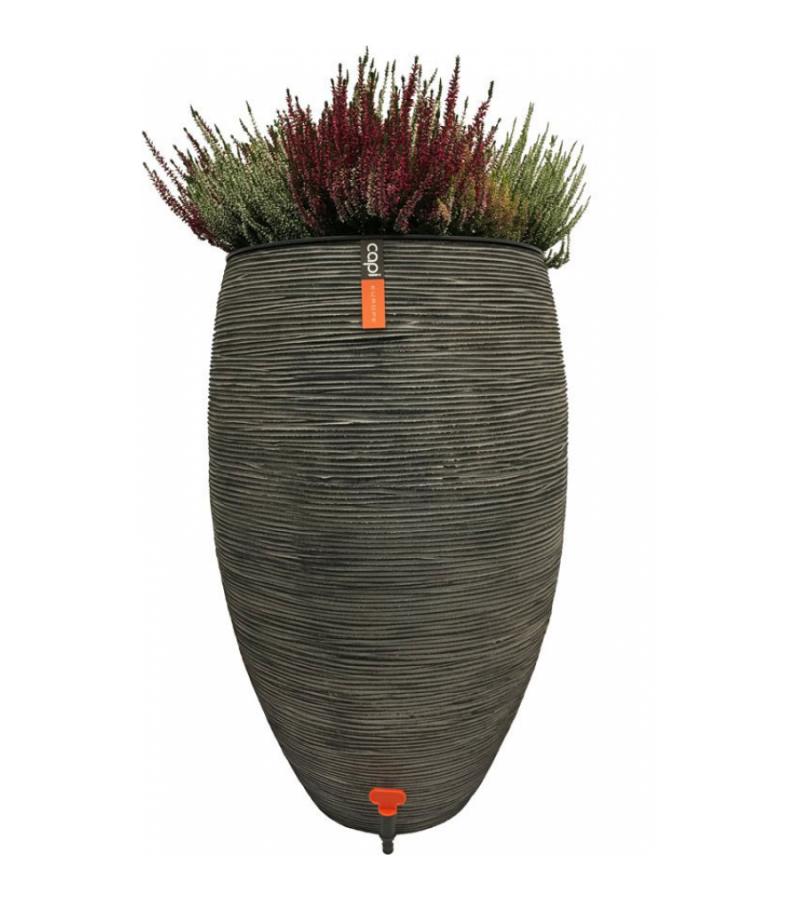 Capi Nature Rib regenton antraciet 130L met plantenbak | Tuinexpress