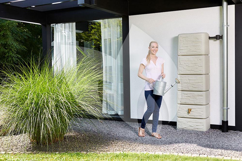 Garantia Slim regenton 300 liter stone decor beige | Tuinexpress.nl